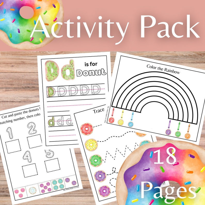 Donut Activity Pack for Early Elementary Prek-1st Grade Classroom and ...