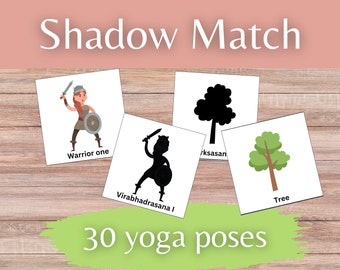 Yoga Poses Names Shadow Matching Cards in English and Sanskrit for ...