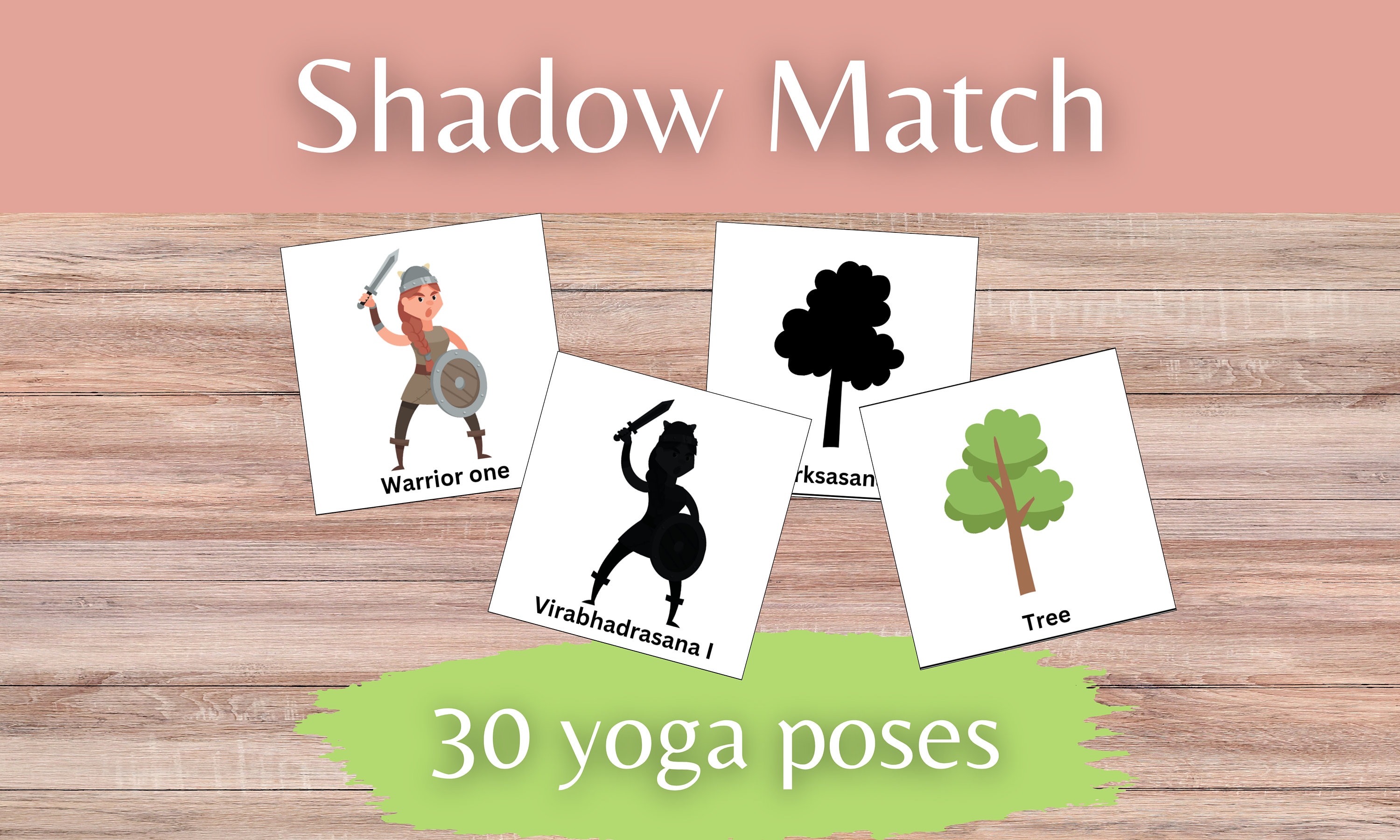 Yoga Poses Names Shadow Matching Cards in English and Sanskrit for ...