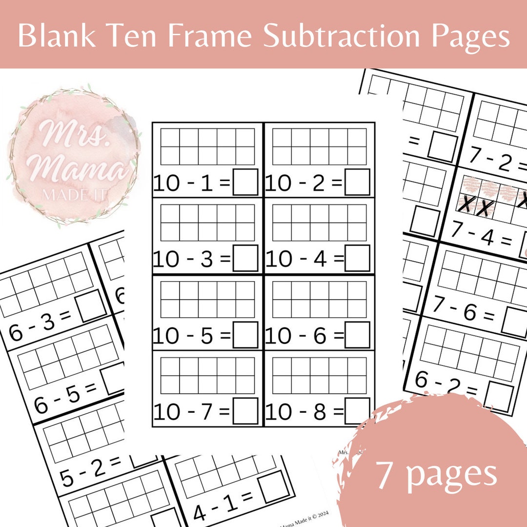 Blank Ten Frame Subtraction Printable Pages or Flash Cards for ...