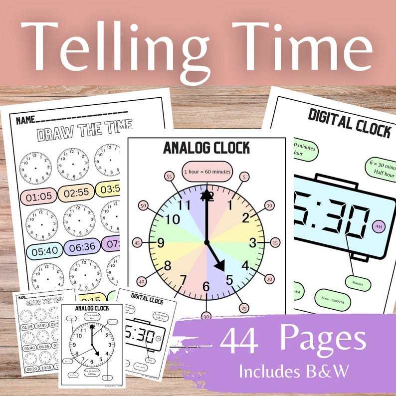 Telling Time Unit - Minutes & Hours Worksheets and Clock Craft 1st-3rd ...