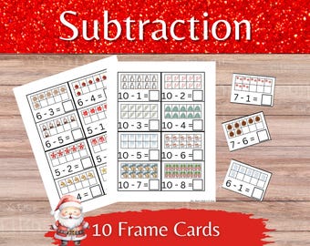 Christmas Ten Frame Subtraction Math Skills Printable Worksheets Task ...