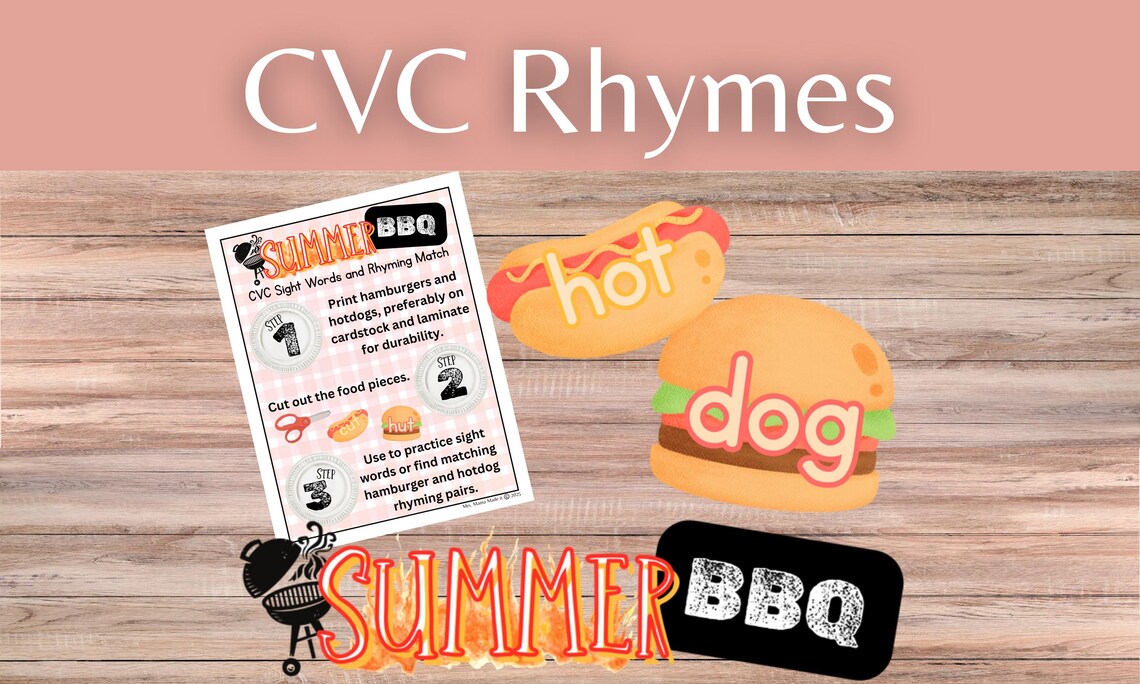 CVC Rhyming Word Match Game: Summer BBQ Phonics (digital Download) - Etsy