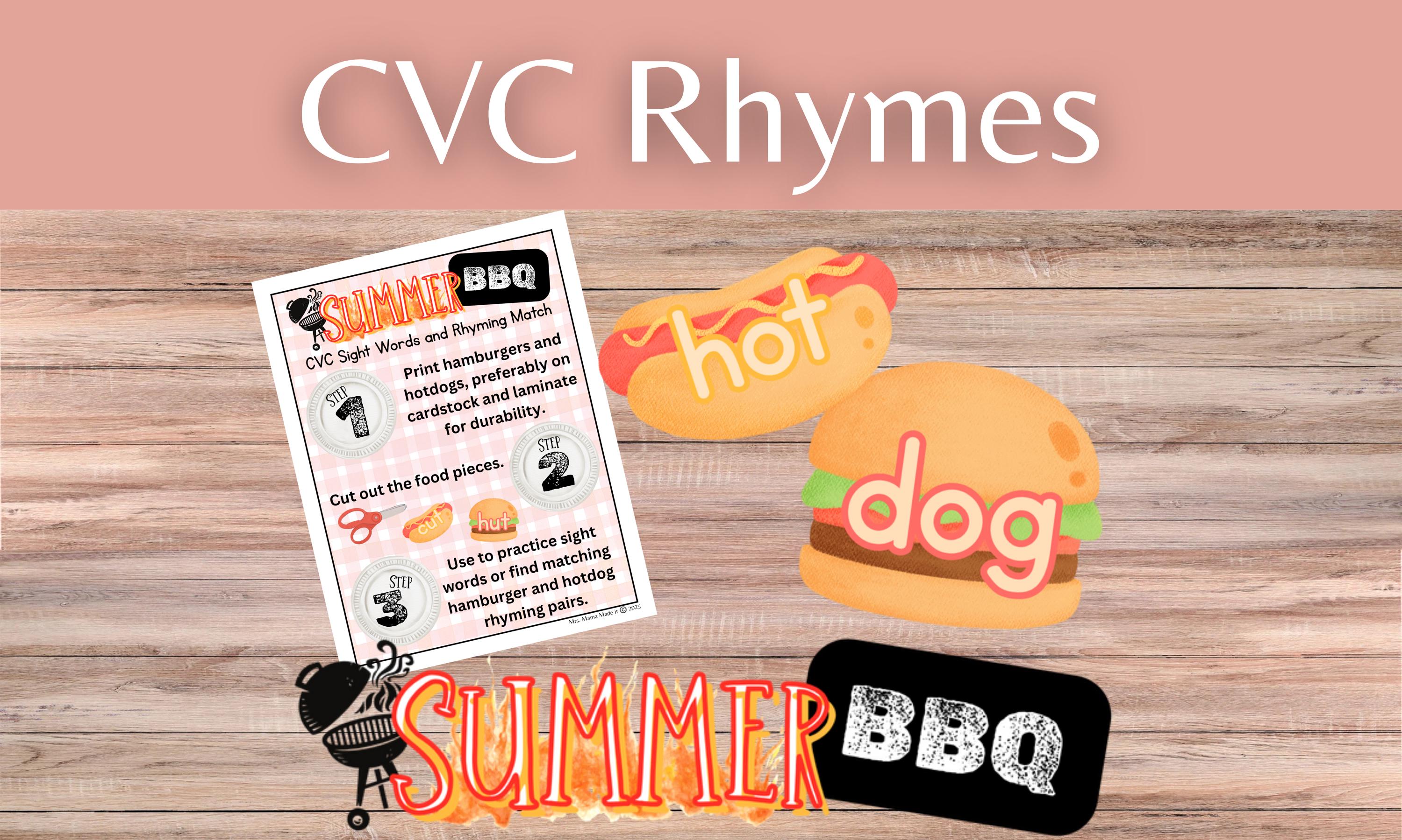 CVC Rhyming Word Match Game: Summer BBQ Phonics (digital Download) - Etsy