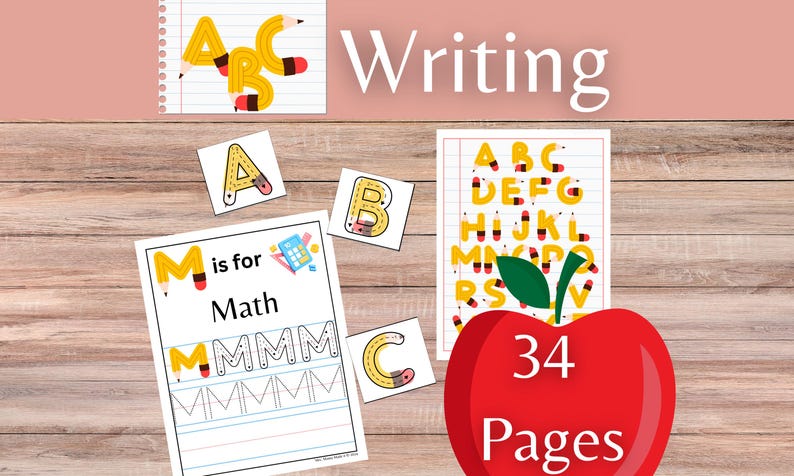 Pencil Themed Alphabet Tracing Cards & Worksheets A-Z Back to School ...