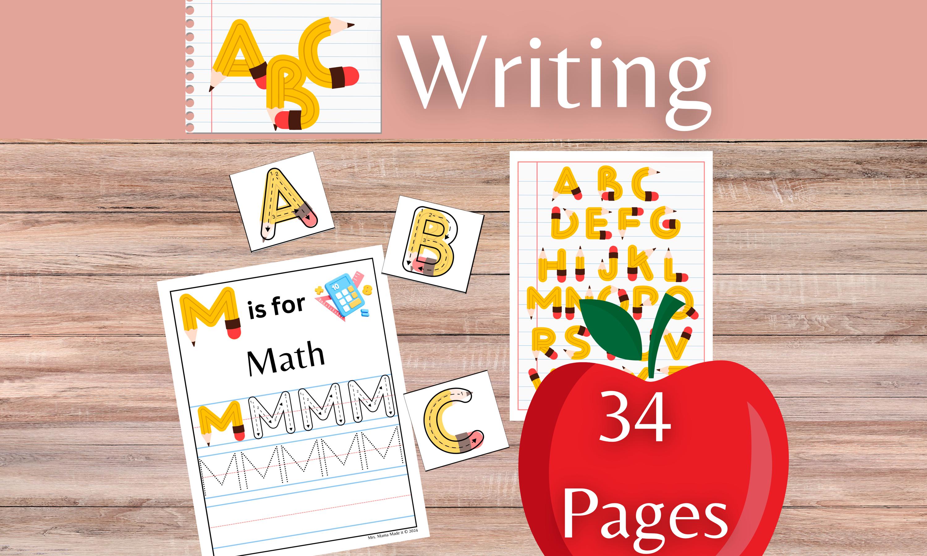 Pencil Themed Alphabet Tracing Cards & Worksheets A-Z Back to School ...