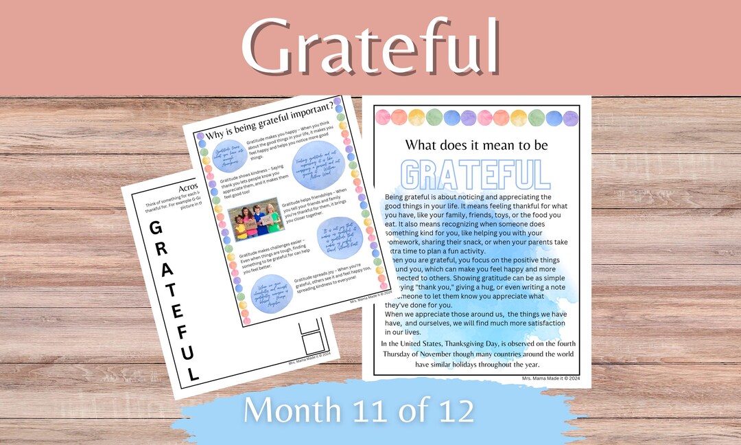 Grateful Character Unit Study: Elementary Social Emotional Learning ...