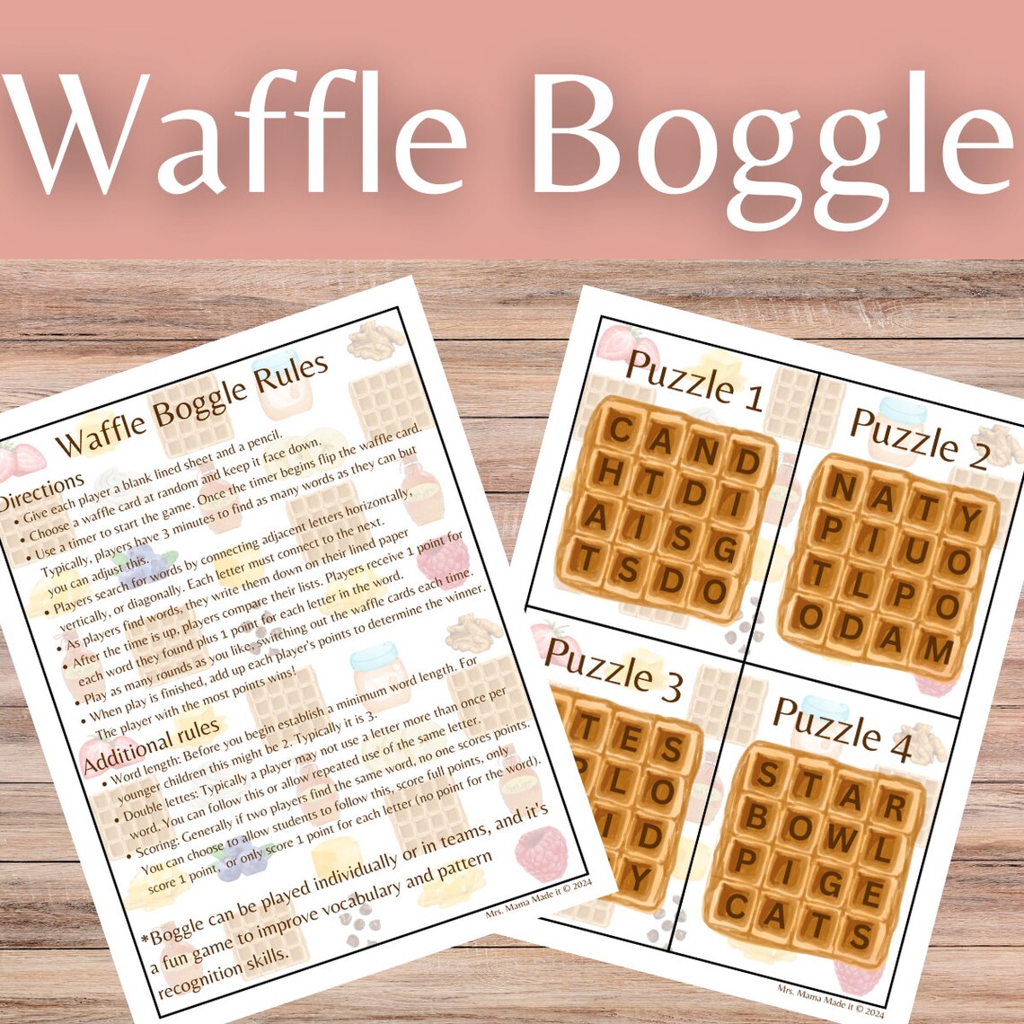 Waffle Boggle Game 4x4 Grids for Classroom Centers and Homeschool Games ...