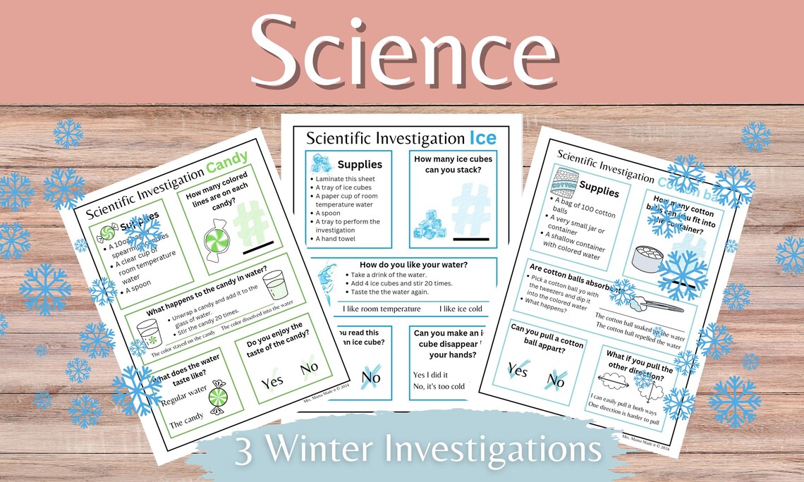 3 Winter Scientific Investigations Sheets - Question, Hypothesis ...