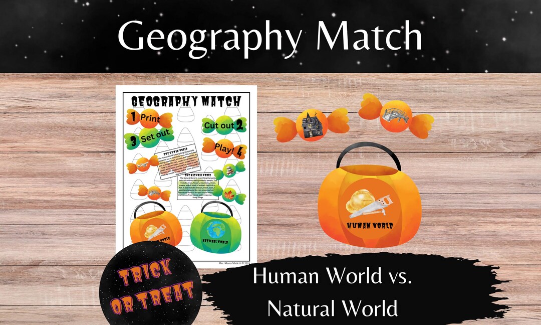 Halloween Candy Geography Matching Game Human World Vs Natural World ...