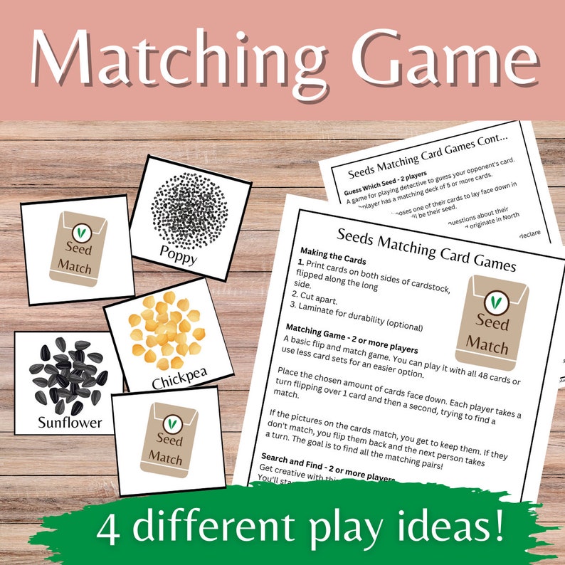 Seeds Information Cards and Matching Game for Homeschool and Classroom ...