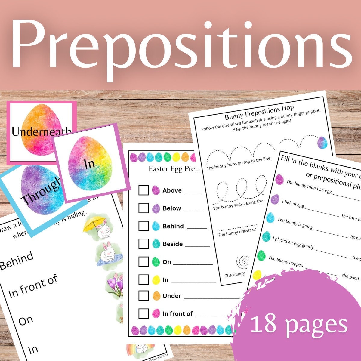 Easter Egg and Bunny Preposition Unit With 18 Pages for Homeschool or ...