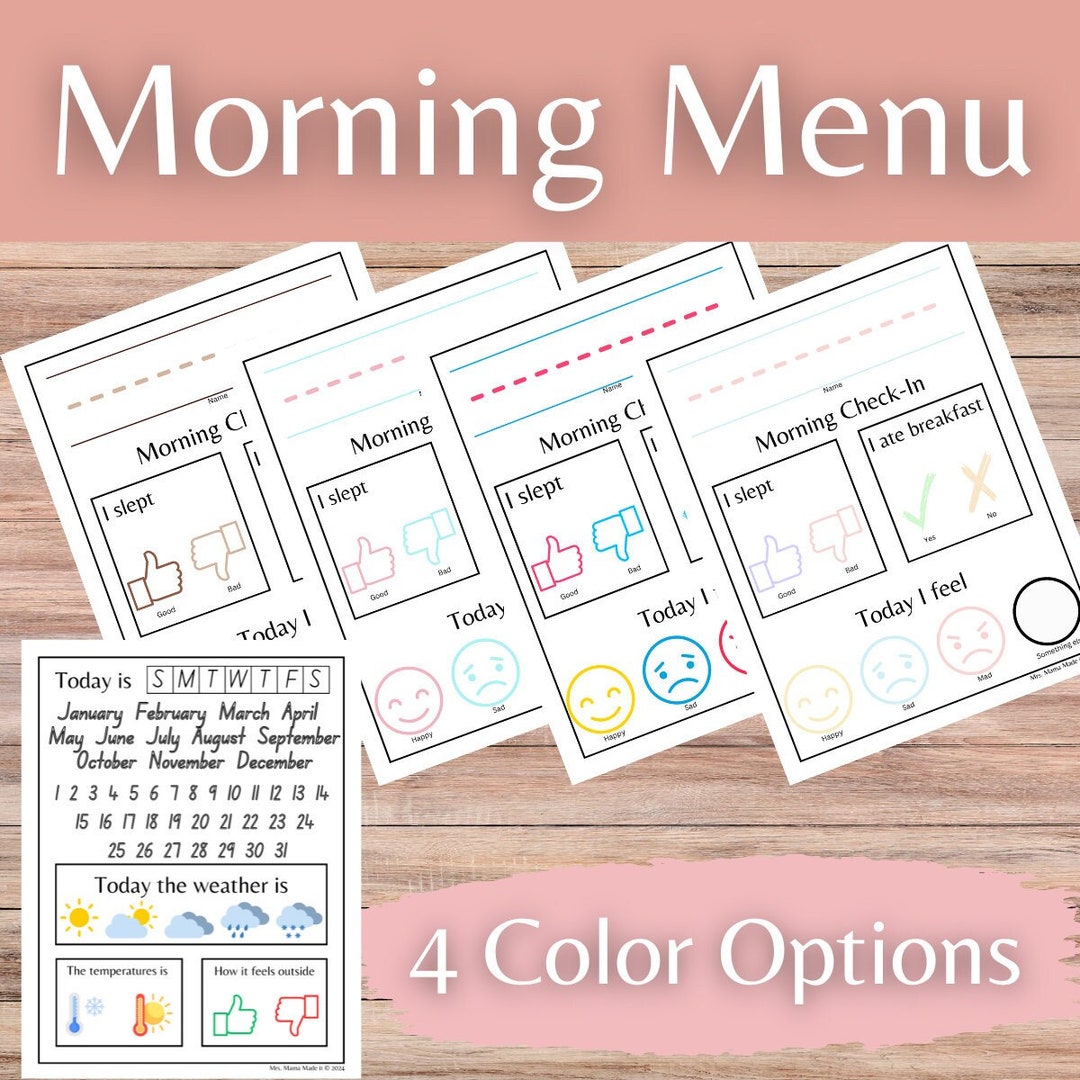 Morning Menu Daily Printable Pages — Homeschool Check-in — Independent ...