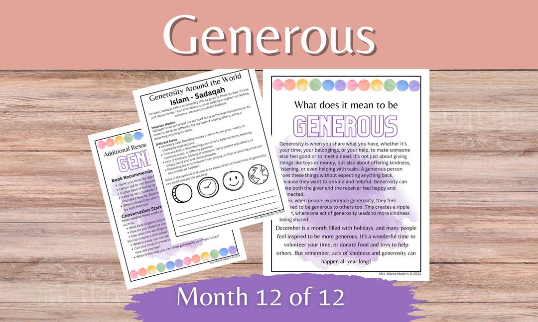 Generosity Unit Study: Social Emotional Learning (digital Download) - Etsy