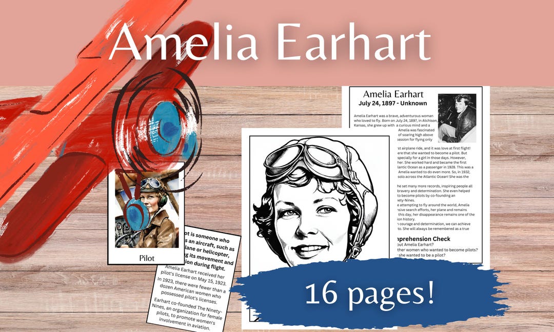 Amelia Earhart Mini Unit for Elementary With Flashcards, Biography ...