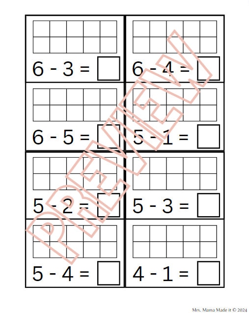 Blank Ten Frame Subtraction Printable Pages or Flash Cards for ...