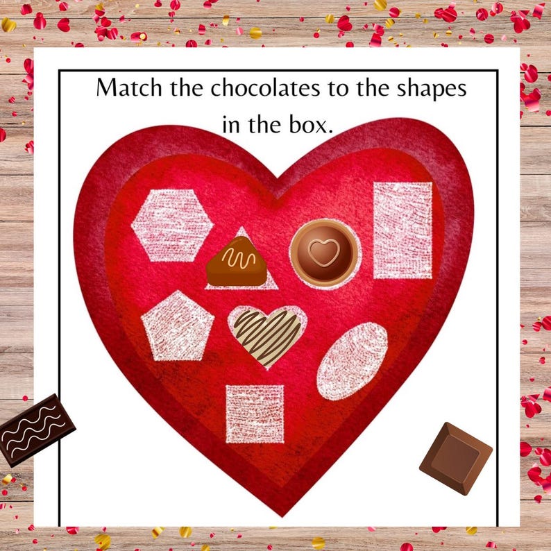 Valentine's Day Shape Match Box of Chocolates Cut and Paste for ...
