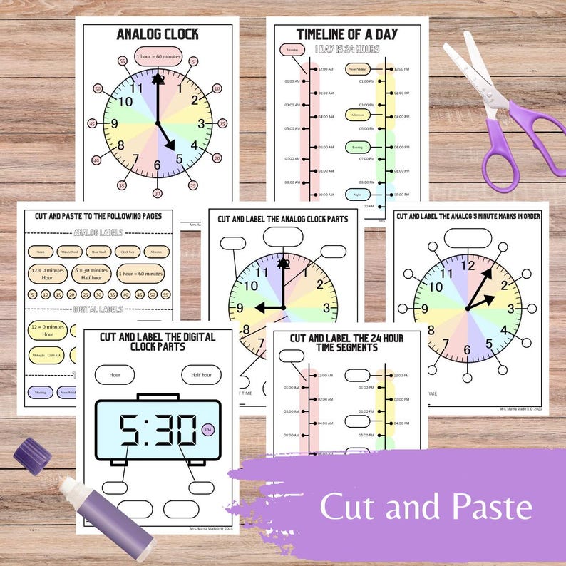 Telling Time Unit - Minutes & Hours Worksheets and Clock Craft 1st-3rd ...