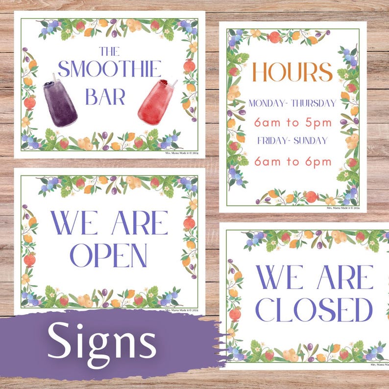 Smoothie Bar Pretend Play Printable Kit W/ Menus, Ingredients, Signs ...