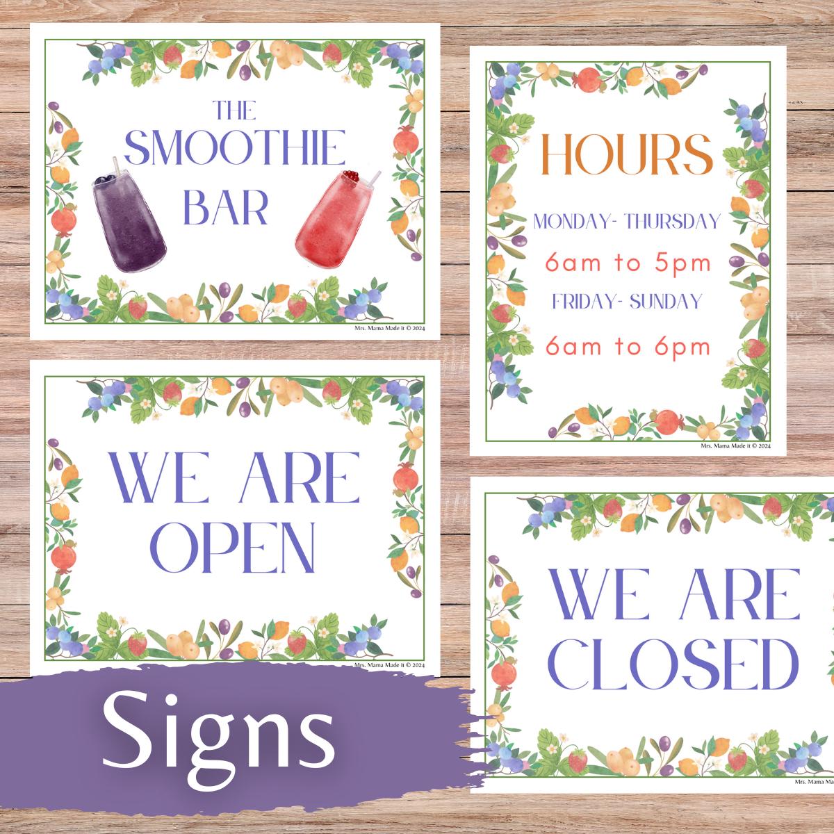 Smoothie Bar Pretend Play Printable Kit W/ Menus, Ingredients, Signs ...