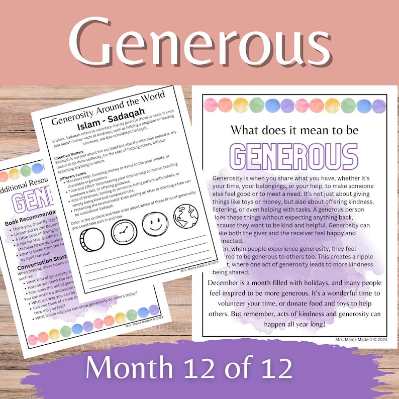 Generosity Unit Study: Social Emotional Learning (digital Download) - Etsy