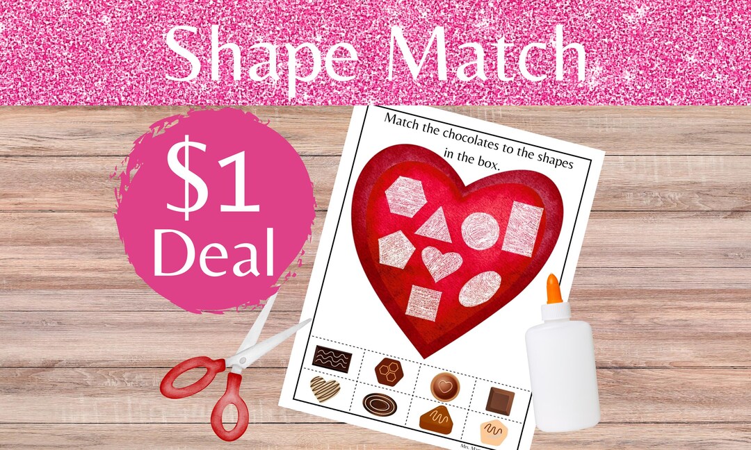 Valentine's Day Shape Match Box of Chocolates Cut and Paste for ...