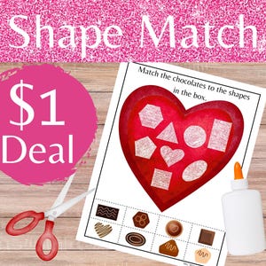 Valentine's Day Shape Match Box of Chocolates Cut and Paste for ...
