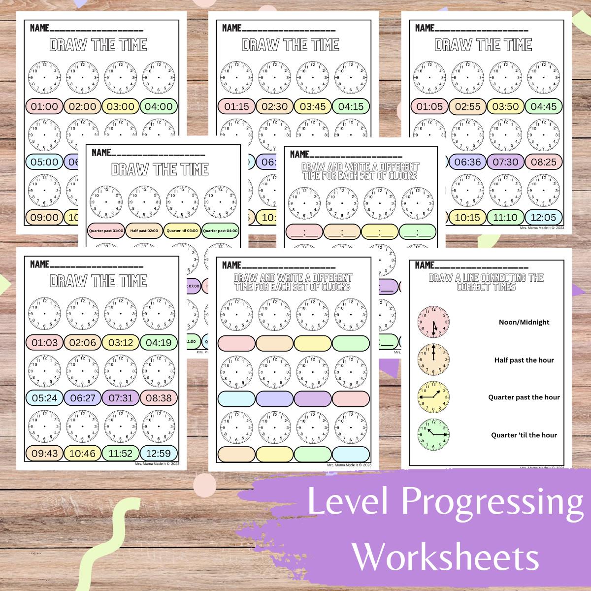 Telling Time Unit - Minutes & Hours Worksheets and Clock Craft 1st-3rd ...