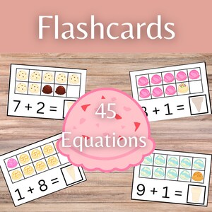 Ice Cream 10 Frame Addition Worksheets or Flashcards for Basic Math ...