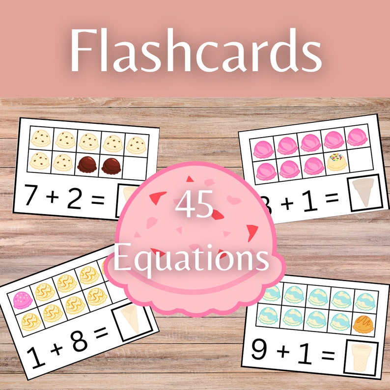Ice Cream 10 Frame Addition Worksheets or Flashcards for Basic Math ...