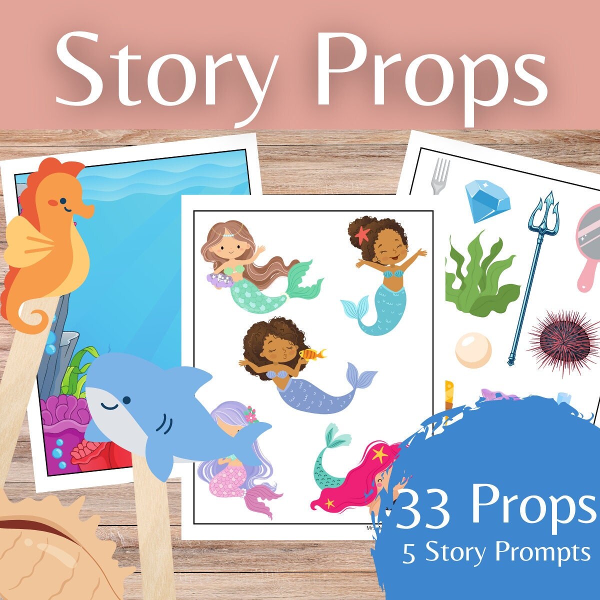 Mermaid Underwater Ocean Animals Story Telling Printable Props ...