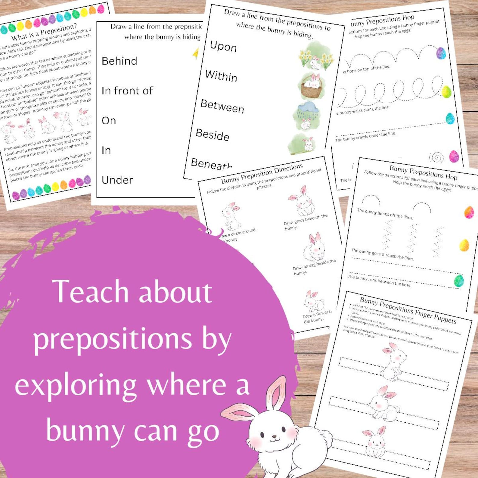 Easter Egg and Bunny Preposition Unit English Language Art Literacy ...