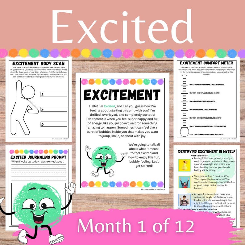 Excited Emotion Unit Study & Worksheets for Emotional Regulation and ...