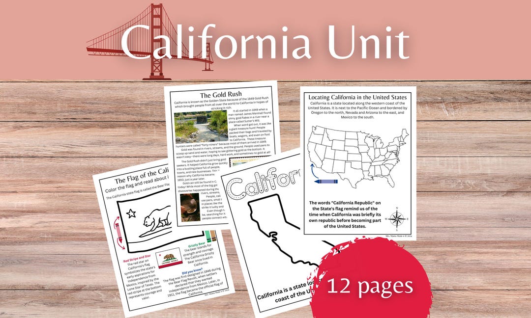 California State Unit Study: Geography, Gold Rush, Fun Facts (printable ...