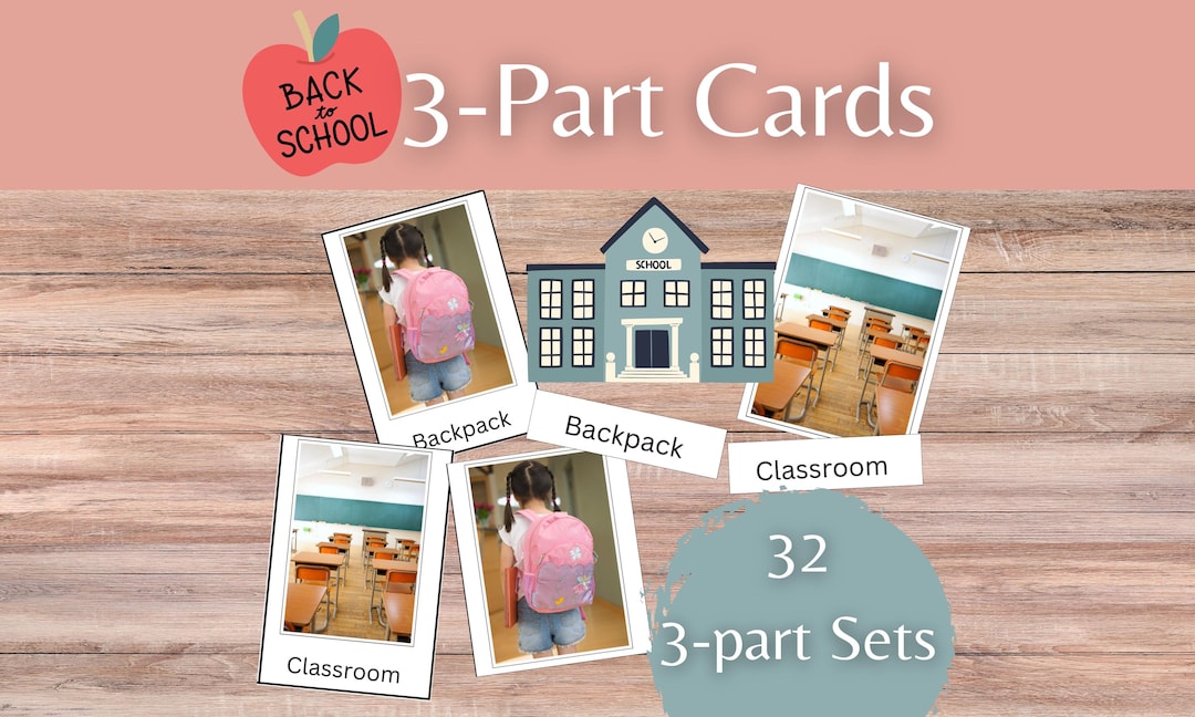 Back to School Themed Montessori Style 3-part Cards for Language ...