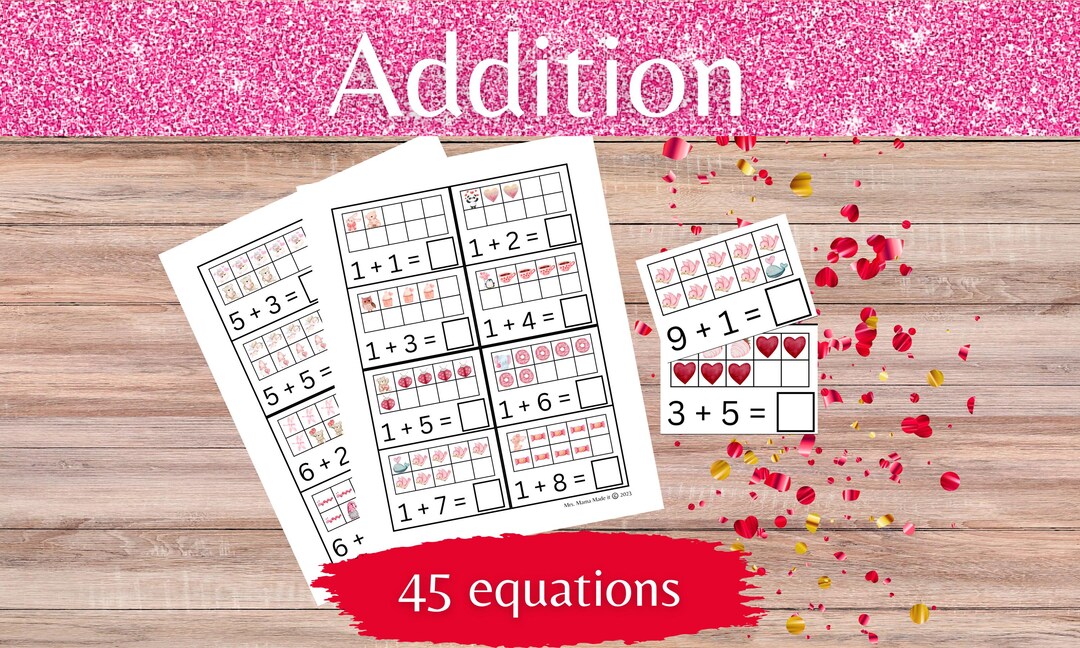 Valentine's Ten Frame Addition Worksheets and Flash Cards for Math ...