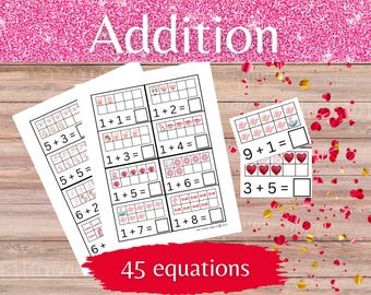 Valentine's Ten Frame Addition Worksheets and Flash Cards for Math ...