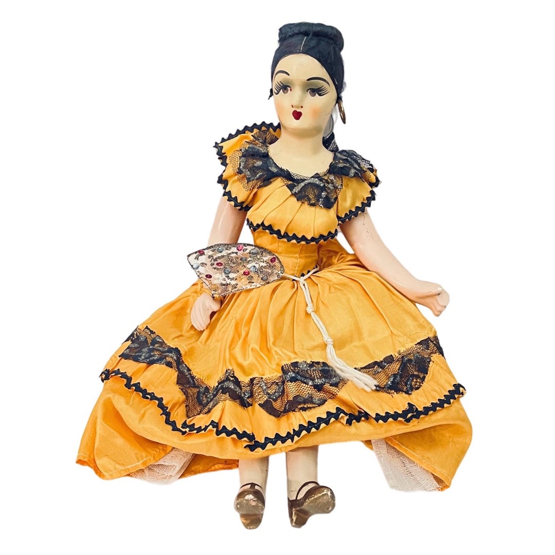 Vintage BOUDOIR BED DOLL Composition Art Deco Spanish 1940s 16 1/2 - Etsy