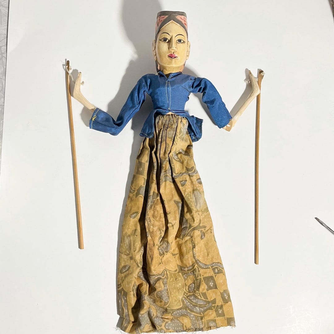 Vintage Indonesian Wajang Golek Wooden Rod Puppet Hand Carved Doll ...