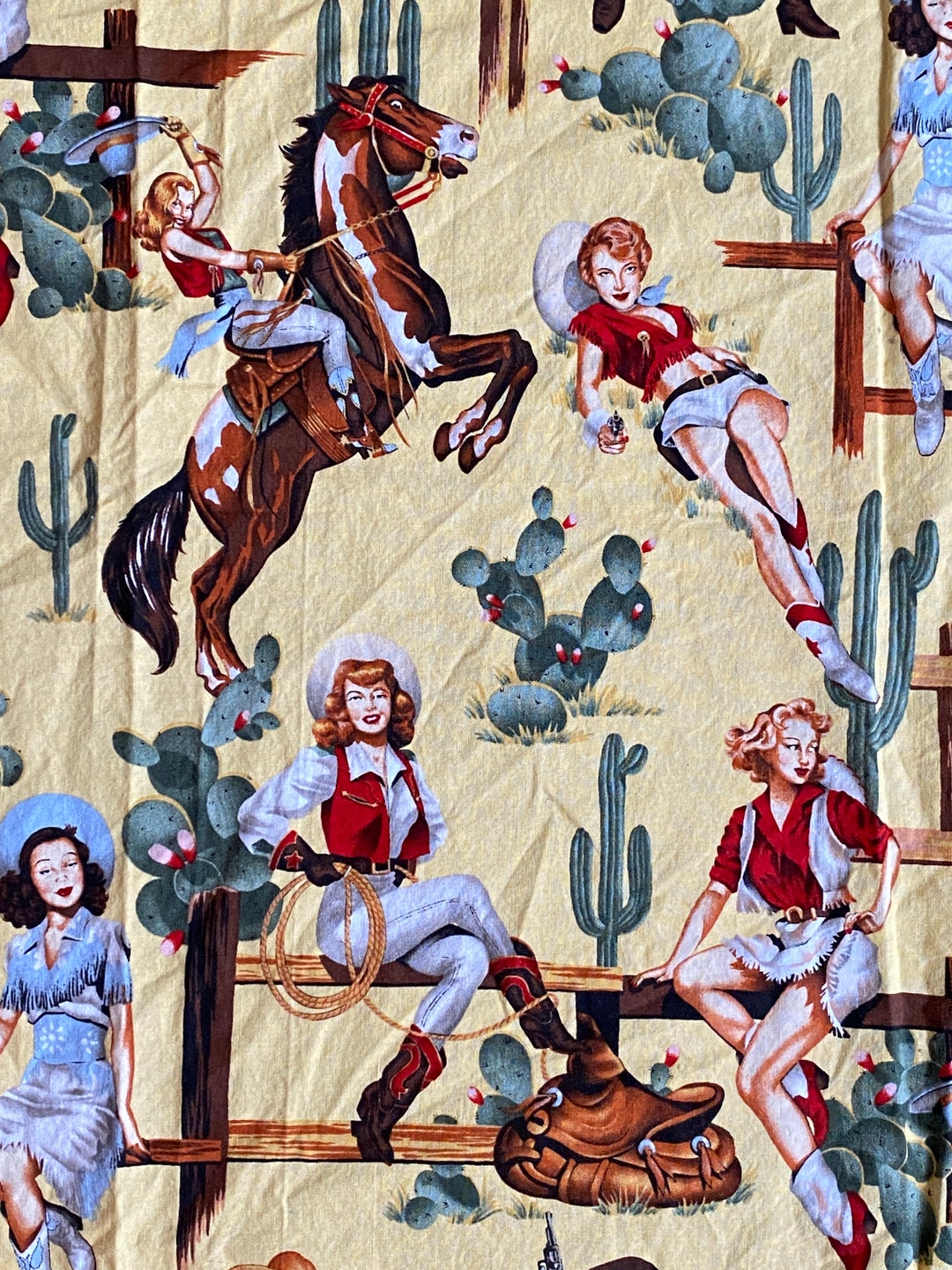 Vintage Alexander Henry Pinup Girls Fabric Cowgirls Cotton Etsy