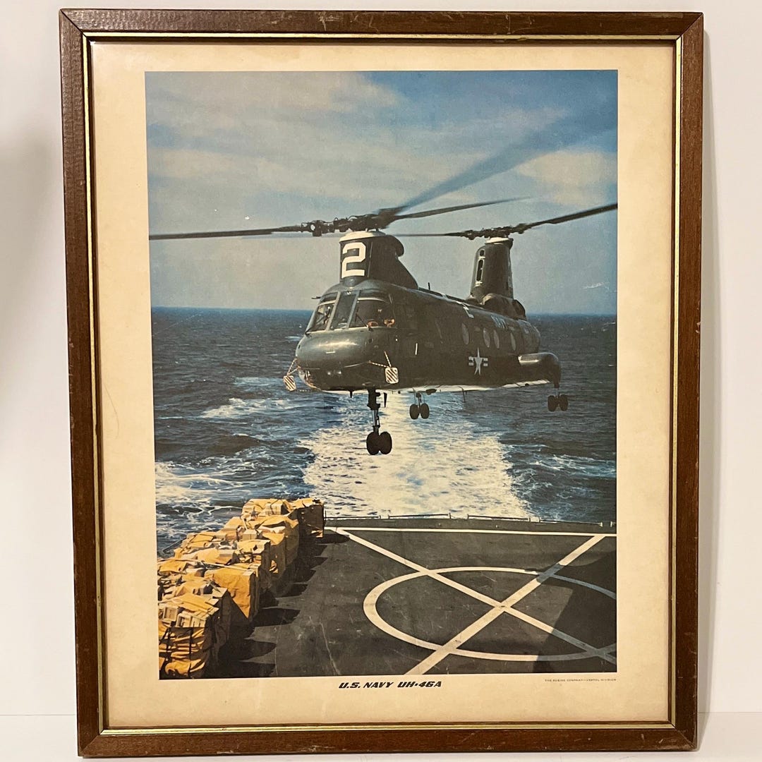 Vintage U.S. Navy UH-46A Sea Knight Helicopter Framed Print Lithograph ...