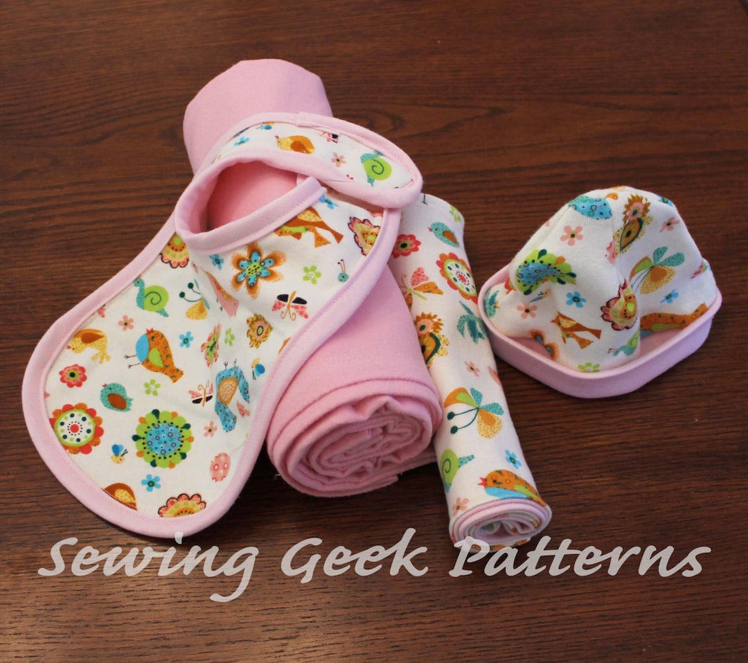 New Baby Gift Set - PDF Sewing Pattern. Receiving Blanket, Bib, Burp ...