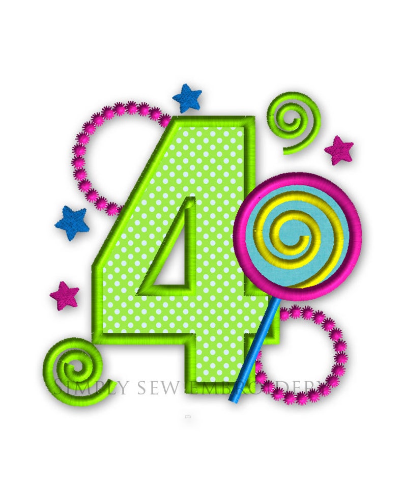 Happy Birthday Celebration -- NUMBER FOUR -- Girl Embroidery Design ...