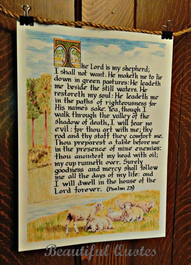 Psalm 23 Art Print, the Lord is My Shepherd, Sheep Illustration - Etsy