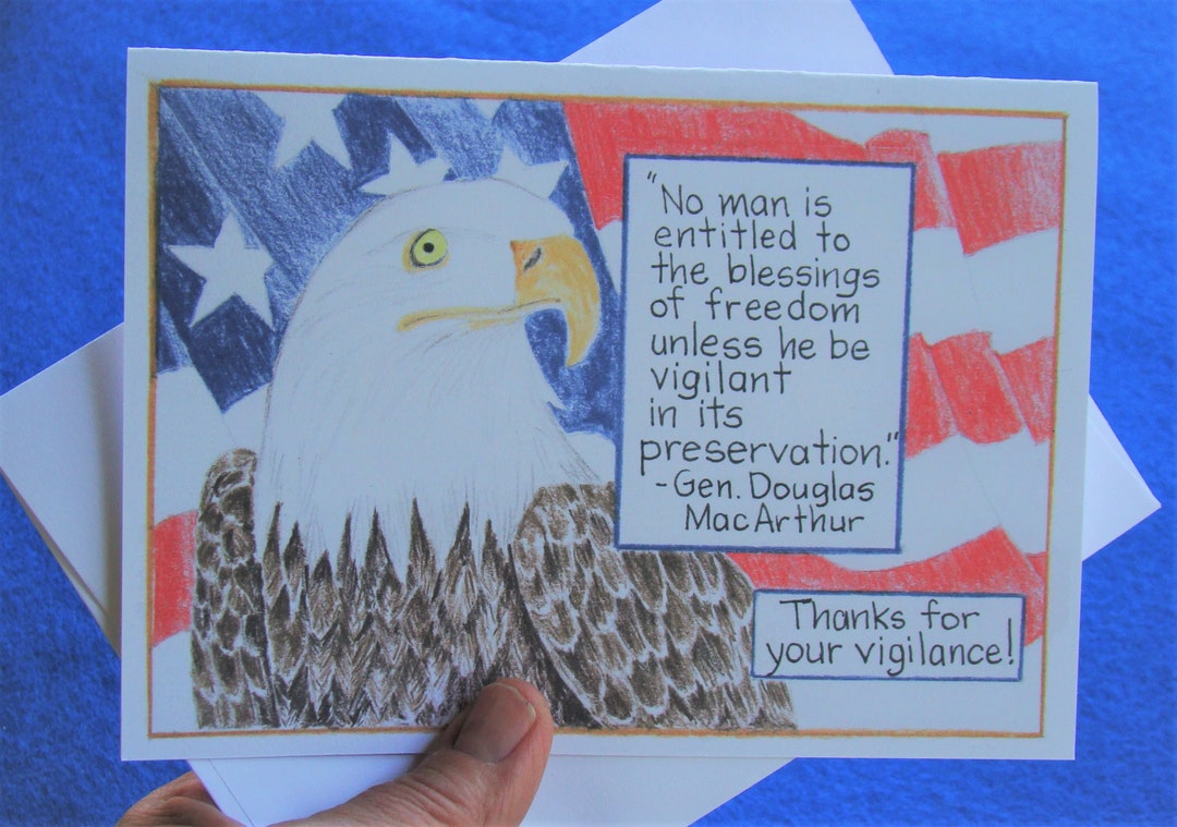Military Appreciation Card With Eagle/ Douglas Macarthur Quote Card - Etsy