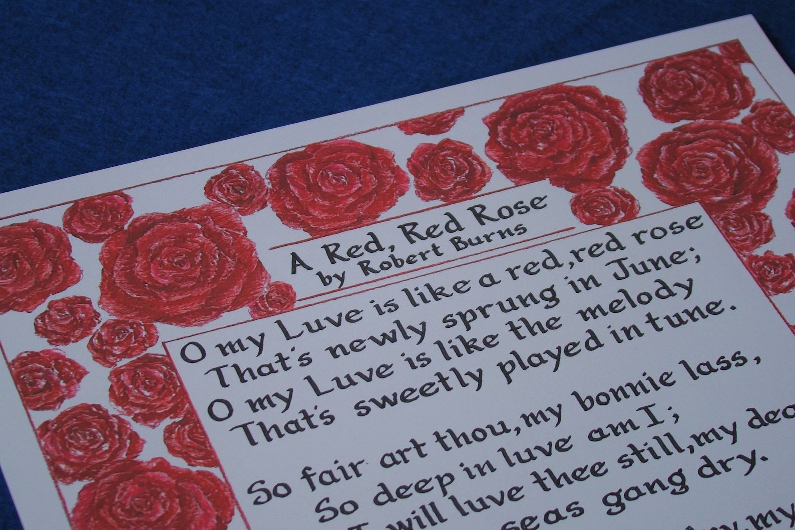 A Red Red Rose Print /robert Burns Poem Art Print /11x14 Art - Etsy