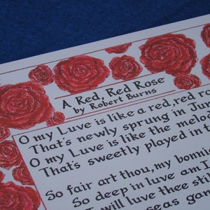 A Red, Red Rose Print /robert Burns Poem Art Print /11x14 Art Print - Etsy