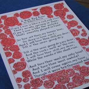 A Red, Red Rose Print /robert Burns Poem Art Print /11x14 Art Print - Etsy