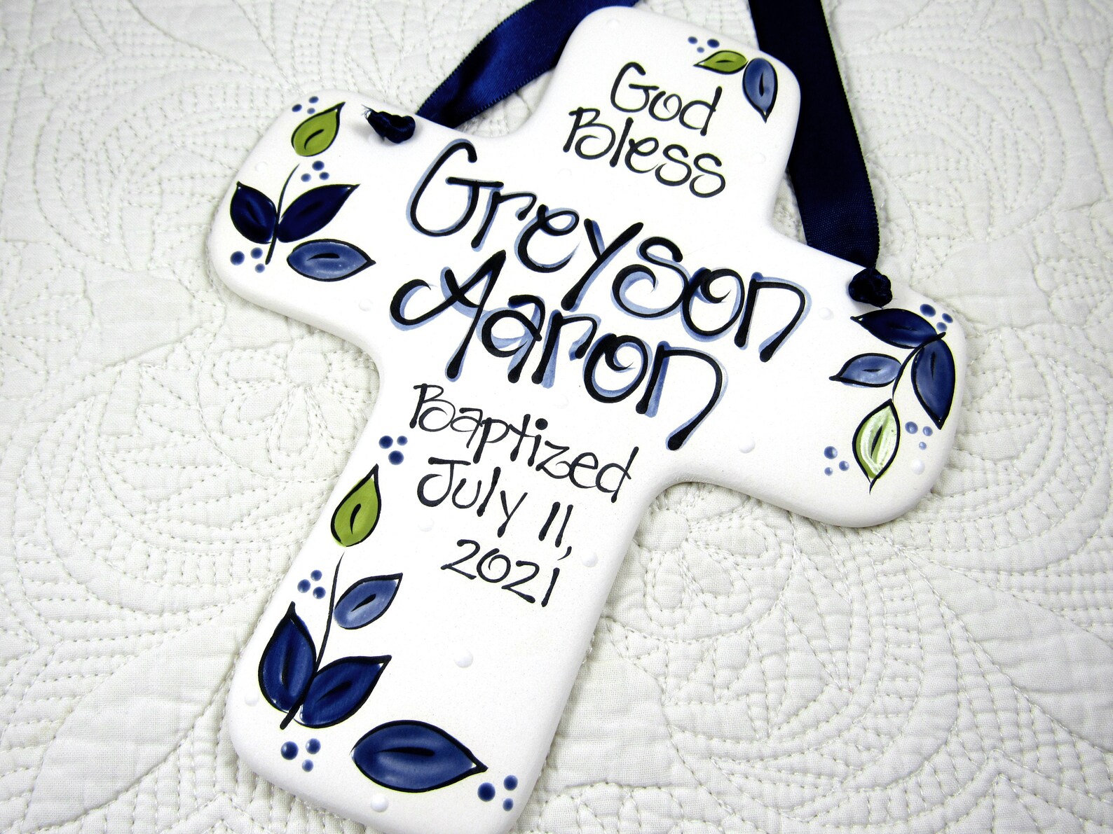 Personalized Baptism Cross for Boys in Navy Blue and Green - Etsy