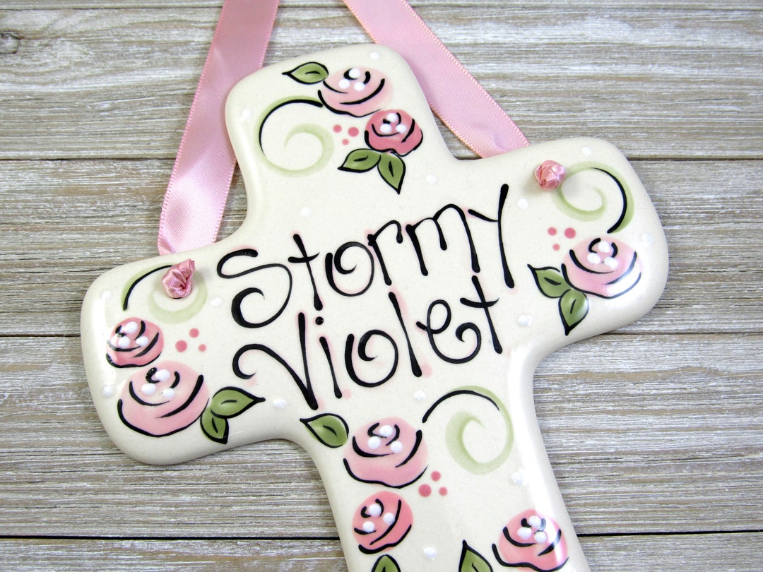 Personalized Baby Cross in Pink // Gifts for Baby - Etsy